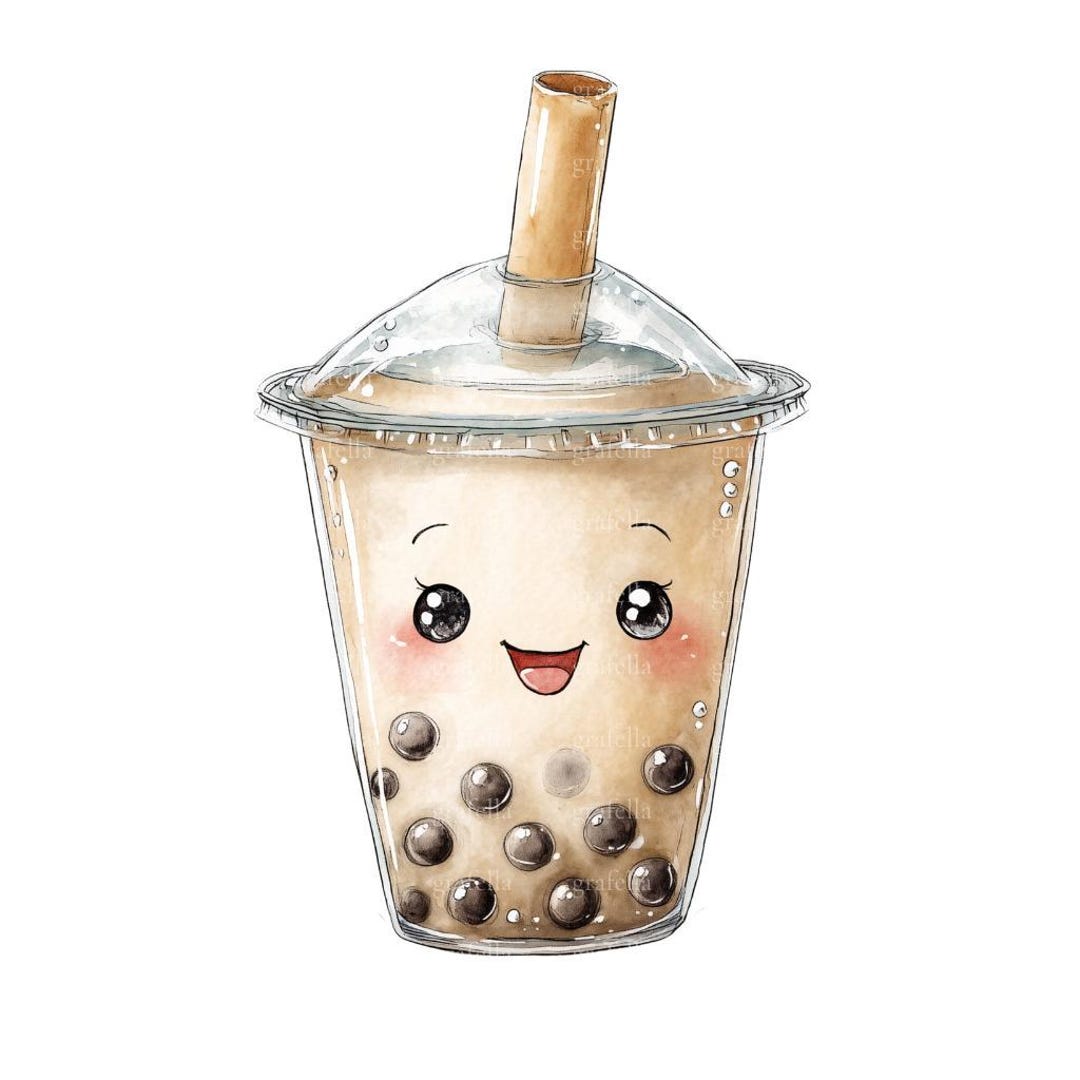 10 Bubble Tea Clipart, Kawaii Bubble Tea Clipart, Watercolor Boba Tea ...