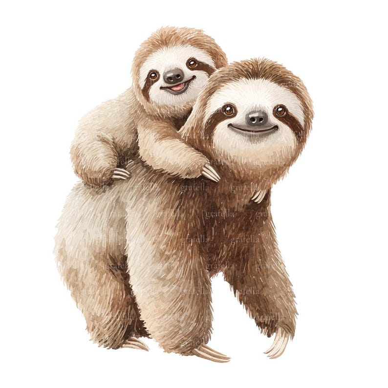12 Mommy and Baby Sloth Clipart, Cute Sloth Clipart, Watercolor Sloth ...