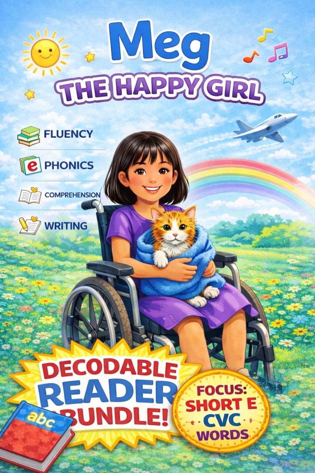 Short E Decodable Reader: Meg the Happy Girl- Decodable Story and ...