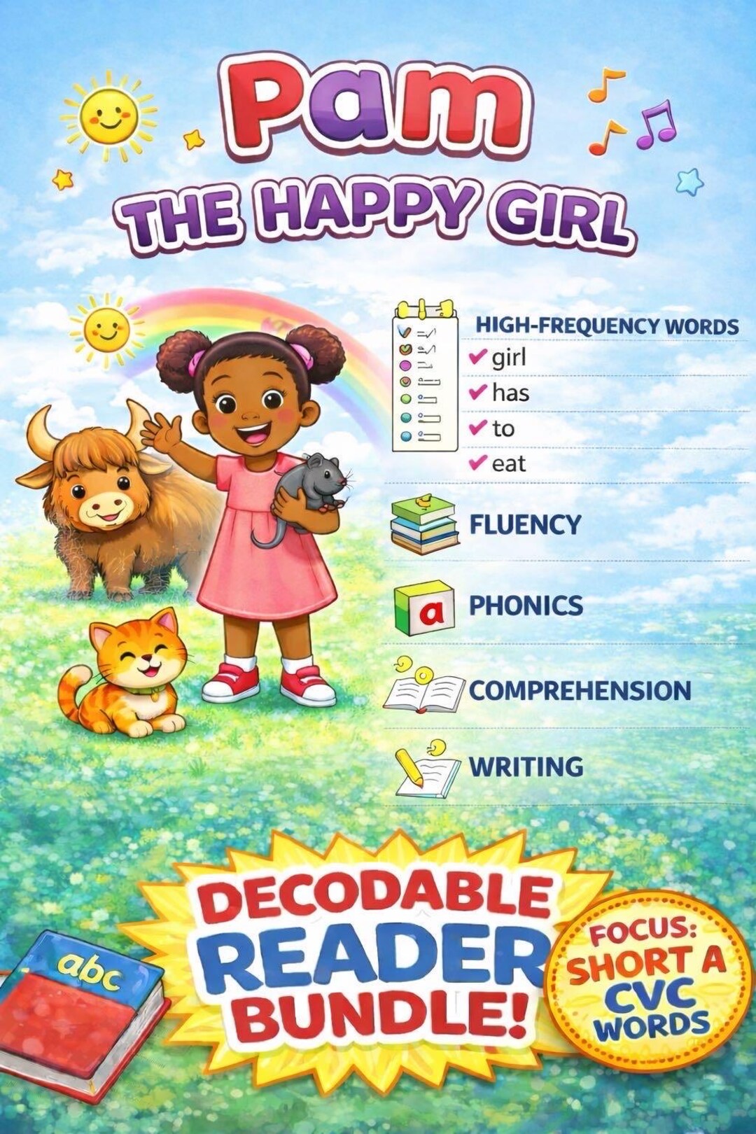 Short A Decodable Reader: Pam the Happy Girl- Decodable Story and ...