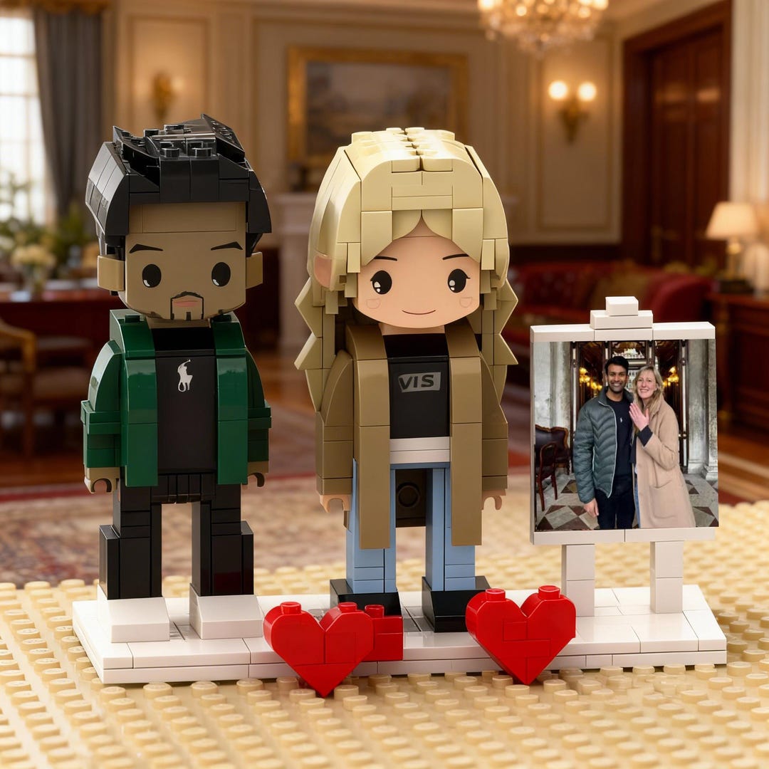 Custom Couple Brick Figures With Photo Frame, Personalized Mini Block ...