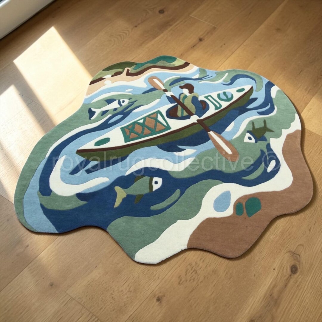 Hand Tufted Wool Kayak River Rug | Irregular Nature Area Accent Rug - Etsy