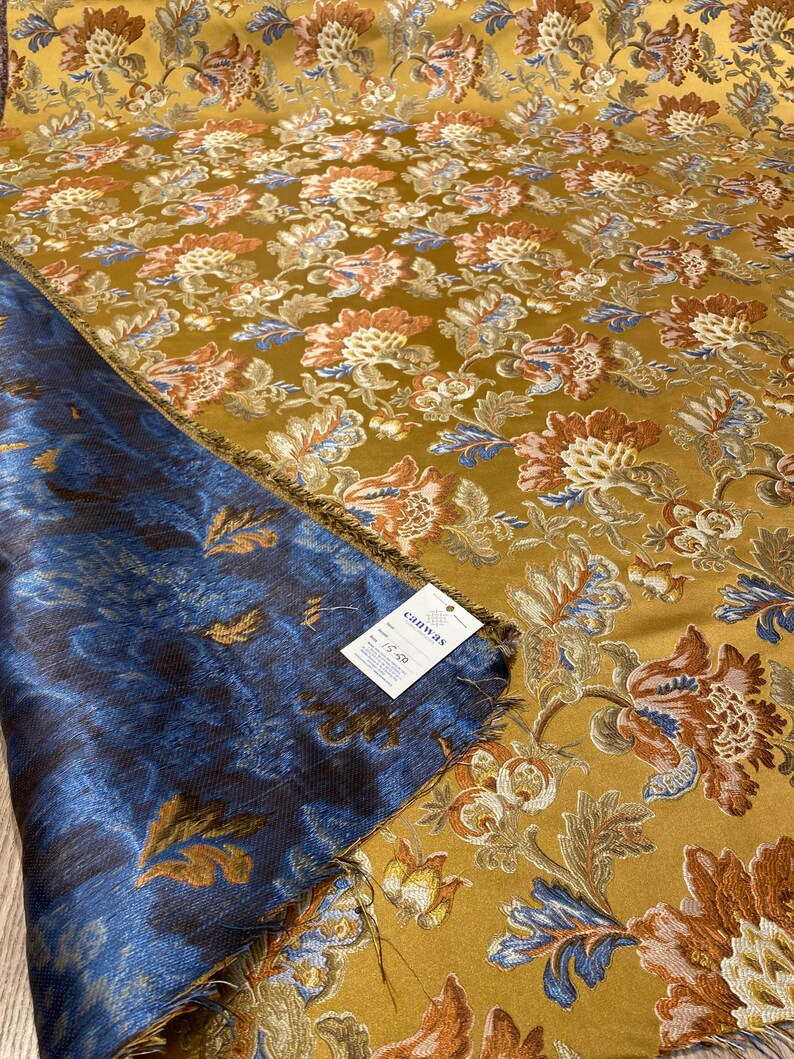 Gold Floral Jacquard Satin Fabric by the Yard, Luxury Upholstery ...