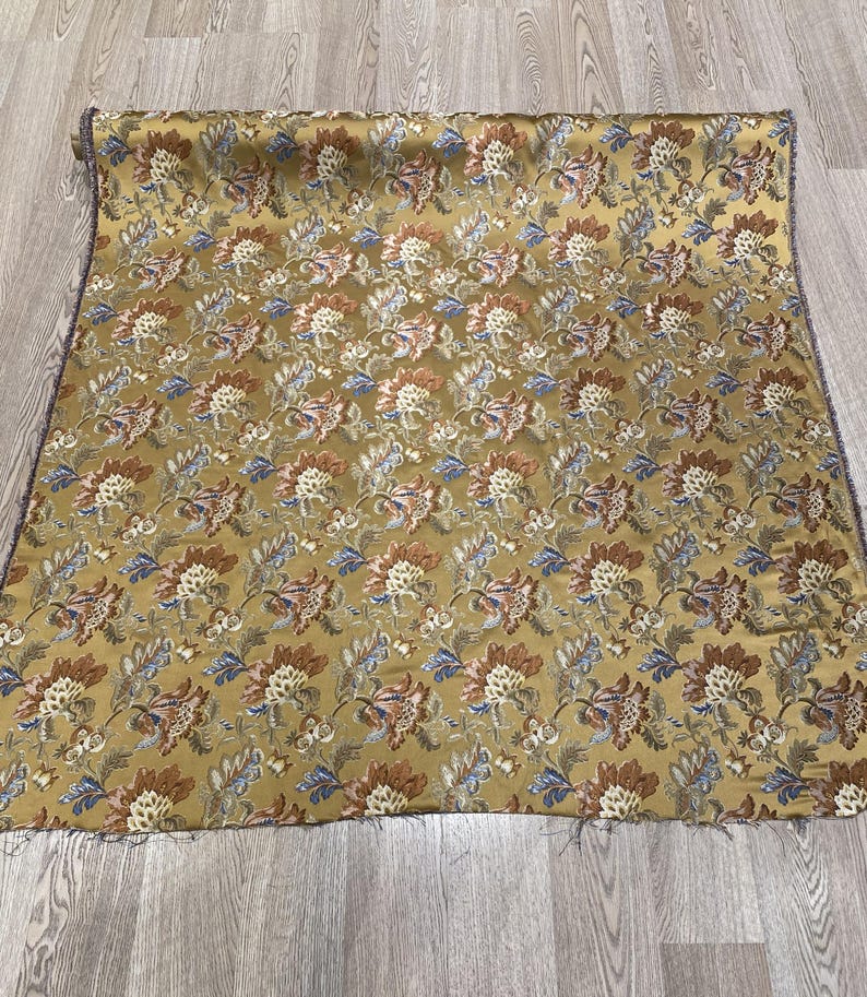 Gold Floral Jacquard Satin Fabric by the Yard, Luxury Upholstery ...