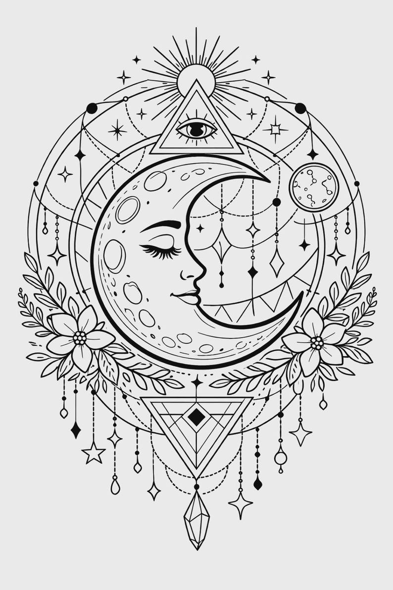 Mystical Moon Coloring Book for Adults | Celestial Lunar Phases, Witchy ...
