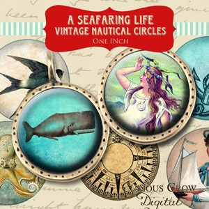 Vintage Nautical 1 Inch (25mm) Circle Rounds Digital Collage Sheet ...