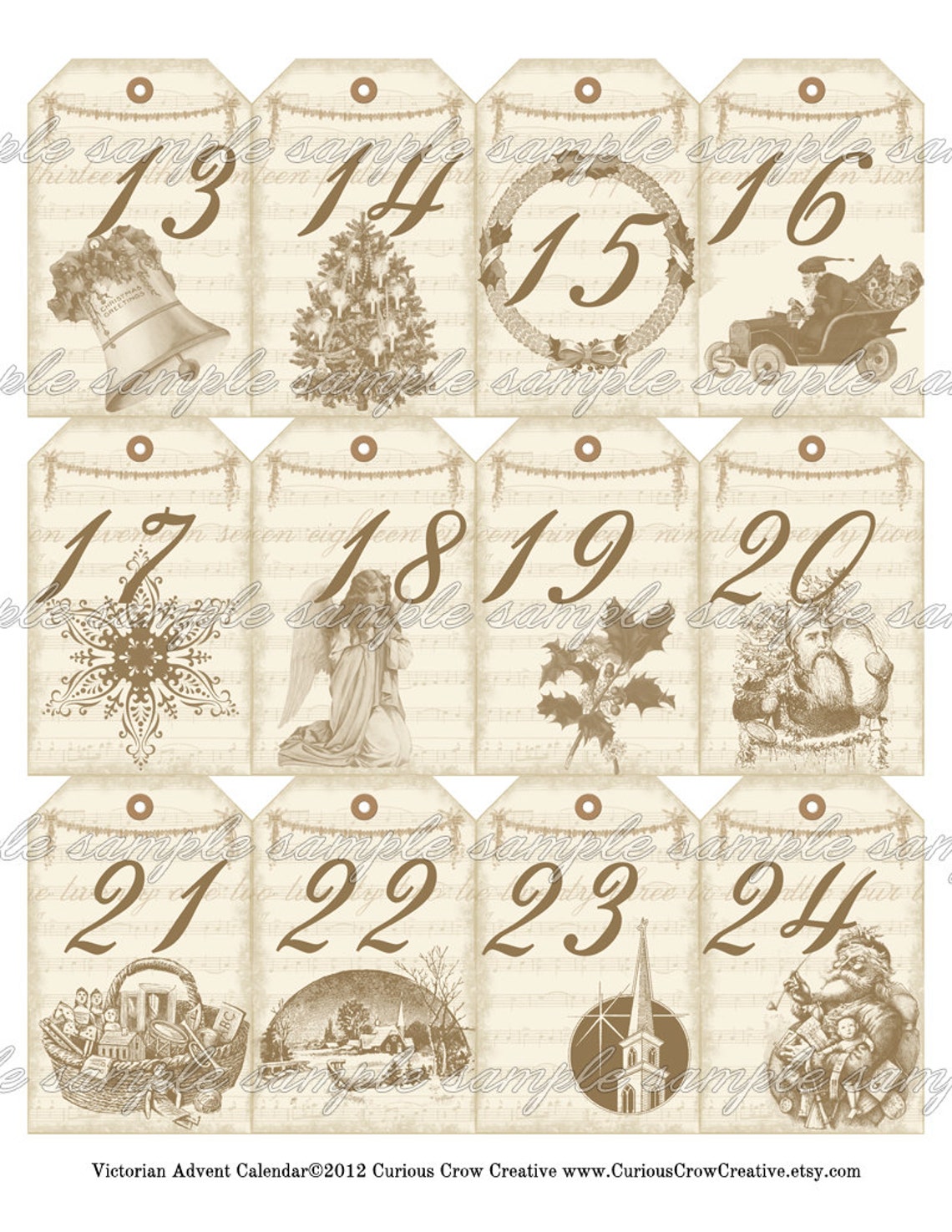 Victorian Cream Advent Calendar Digital Collage Sheets INSTANT - Etsy