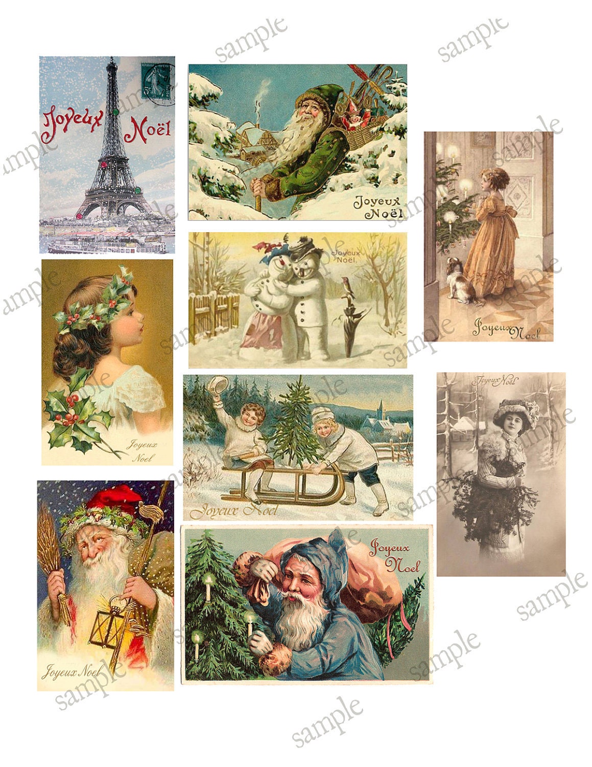 Joyeux Noel French Christmas Clip Art Digital Collage Sheet - INSTANT ...