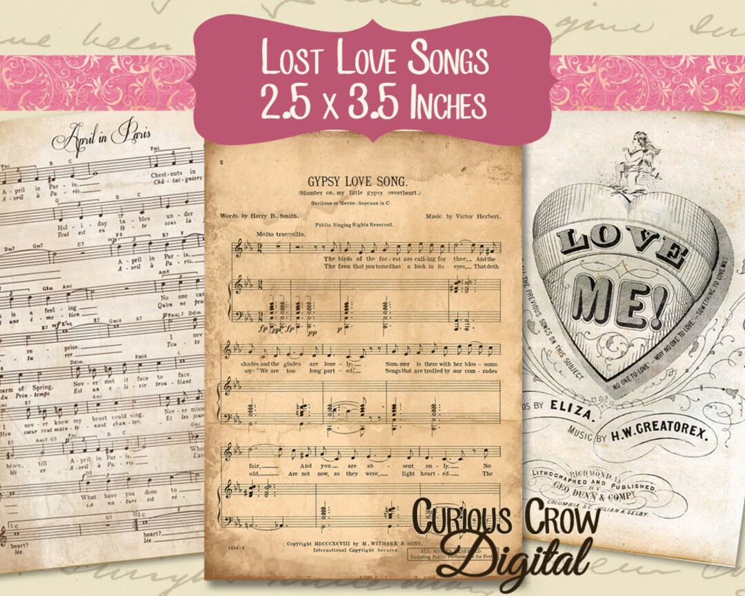 Grunge Vintage Love Songs Digital Collage Sheet ACEO ATC 2.5 X 3.5 Junk ...