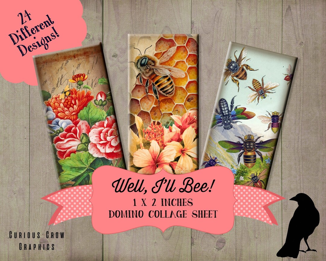 Vintage Bees 1 X 2 Inch Domino Digital Collage Sheet - "well, I'll Bee ...