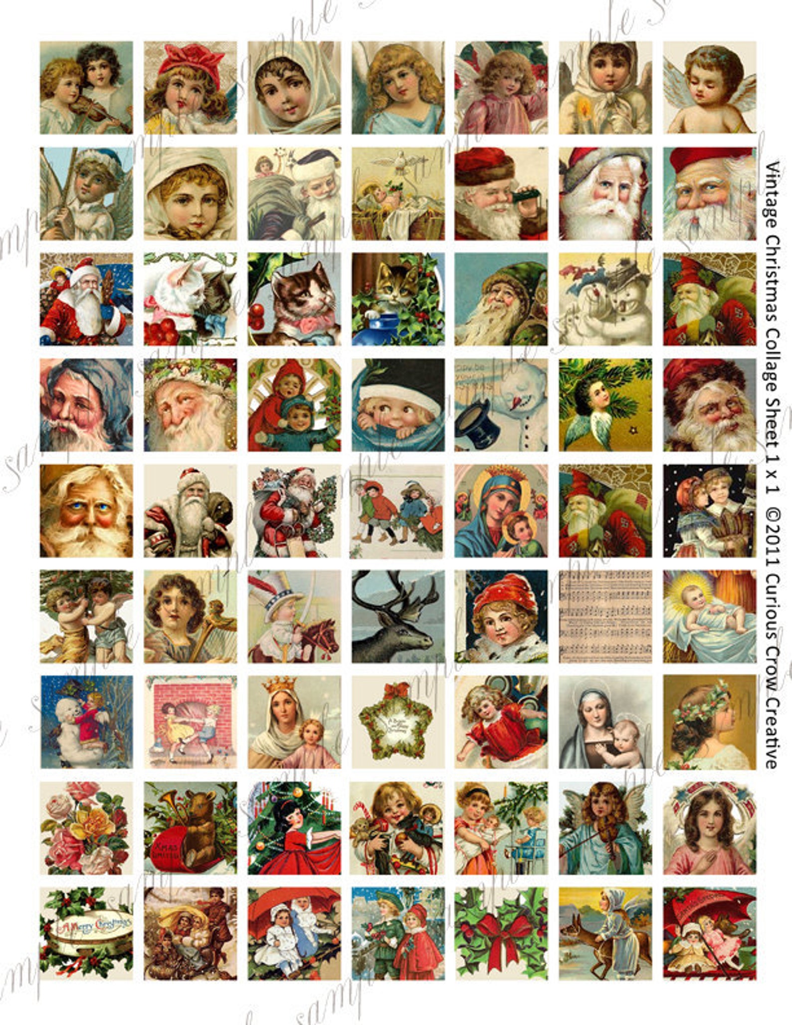 Vintage Christmas Inchies Digital Collage Sheet 1 X 1 Squares INSTANT ...