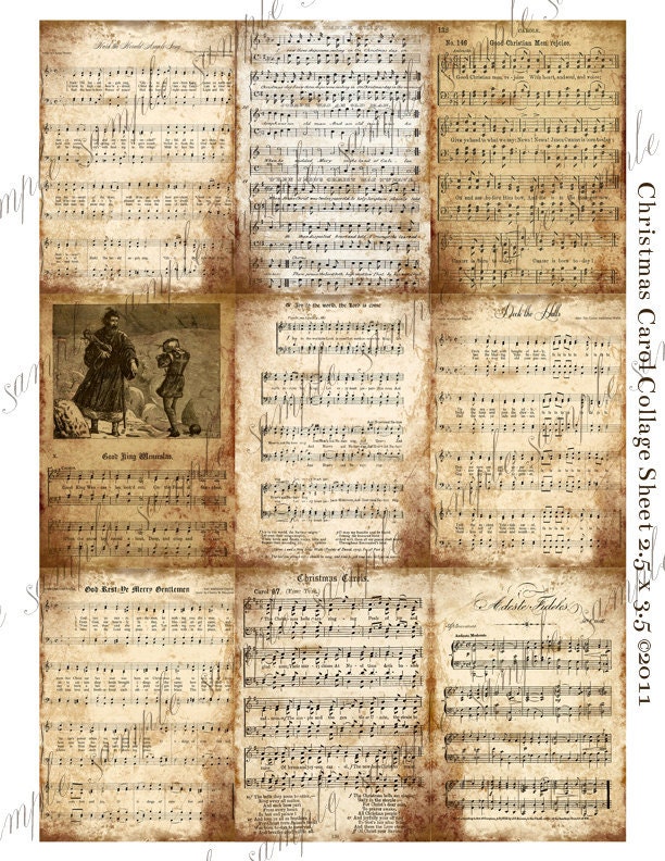 Christmas Carols Digital Collage Sheet set 1 ACEO ATC 2.5 X 3.5 INSTANT ...
