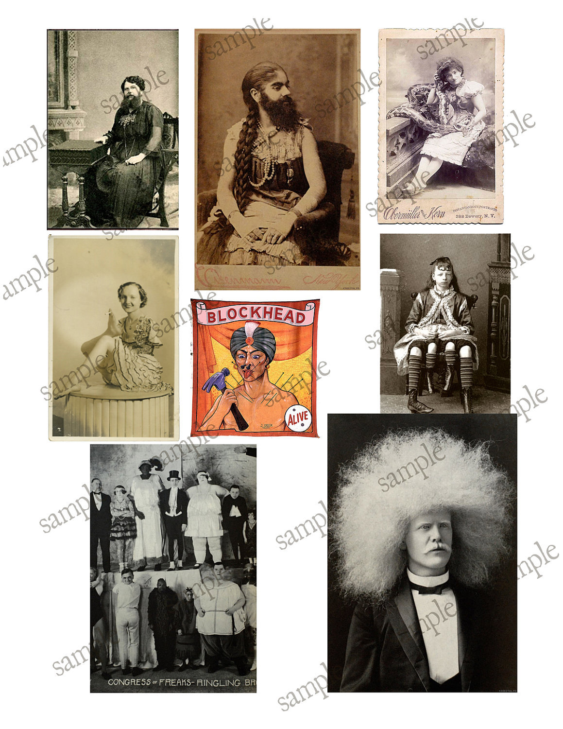 Vintage Circus Sideshow Freaks Digital Collage Sheet set 2 INSTANT ...