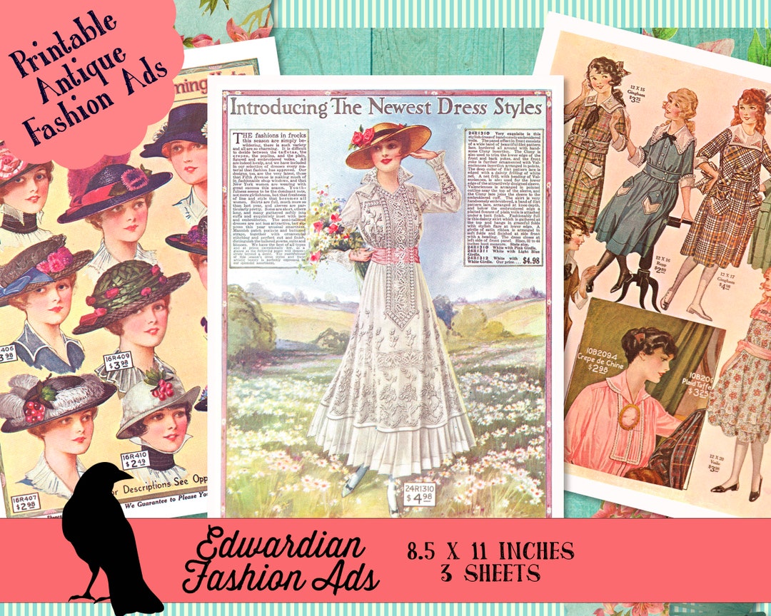 Edwardian Fashion Advertisements Digital Images Download Clip Art Three ...
