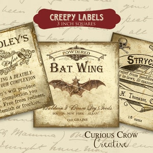 Grungy Creepy Labels Digital Collage Sheet - Poison - INSTANT Printable ...