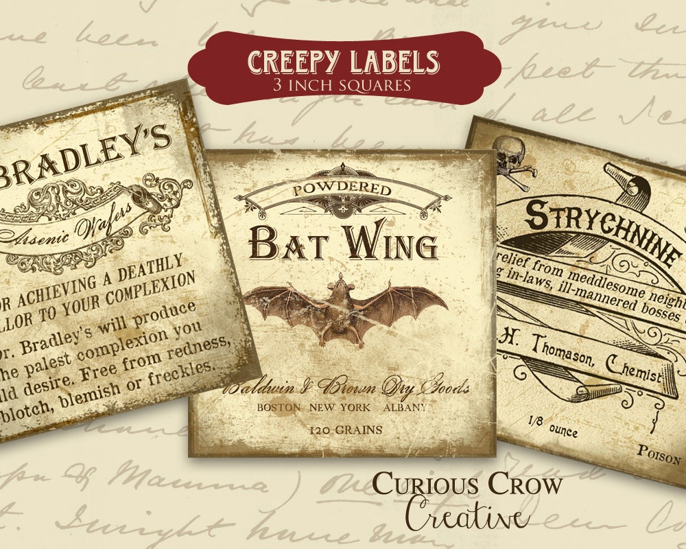 Grungy Creepy Labels Digital Collage Sheet Poison INSTANT - Etsy