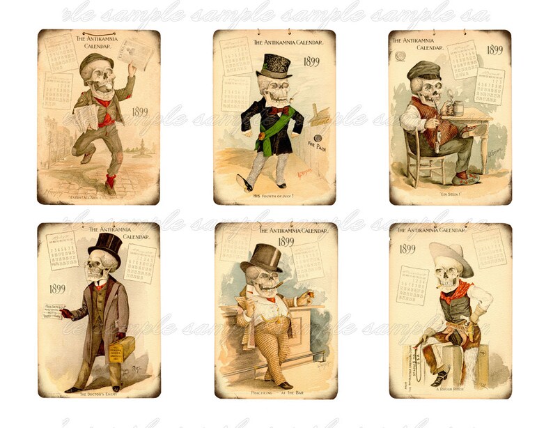 Skeleton Calendar From 1899 Digital Collage Sheet - INSTANT Printable ...