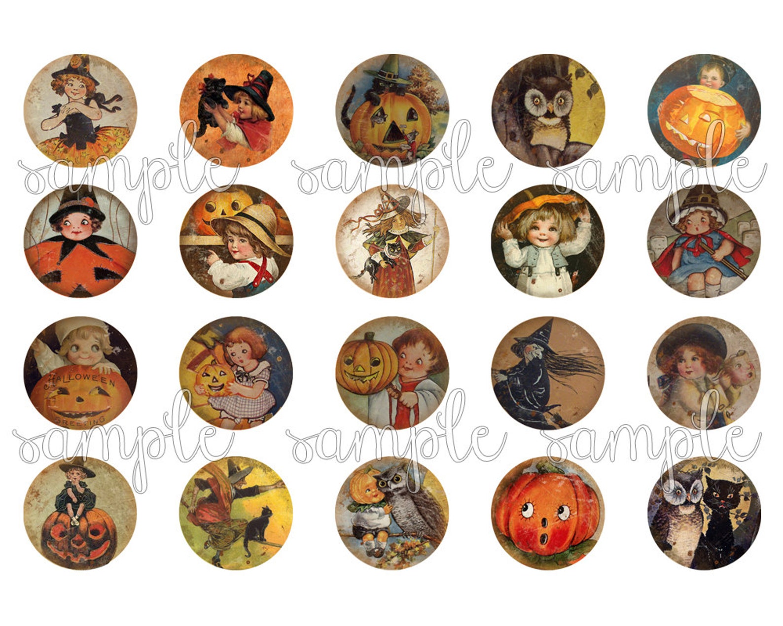 Vintage Halloween 1 Inch 25mm Circle Rounds Digital Collage Sheet ...
