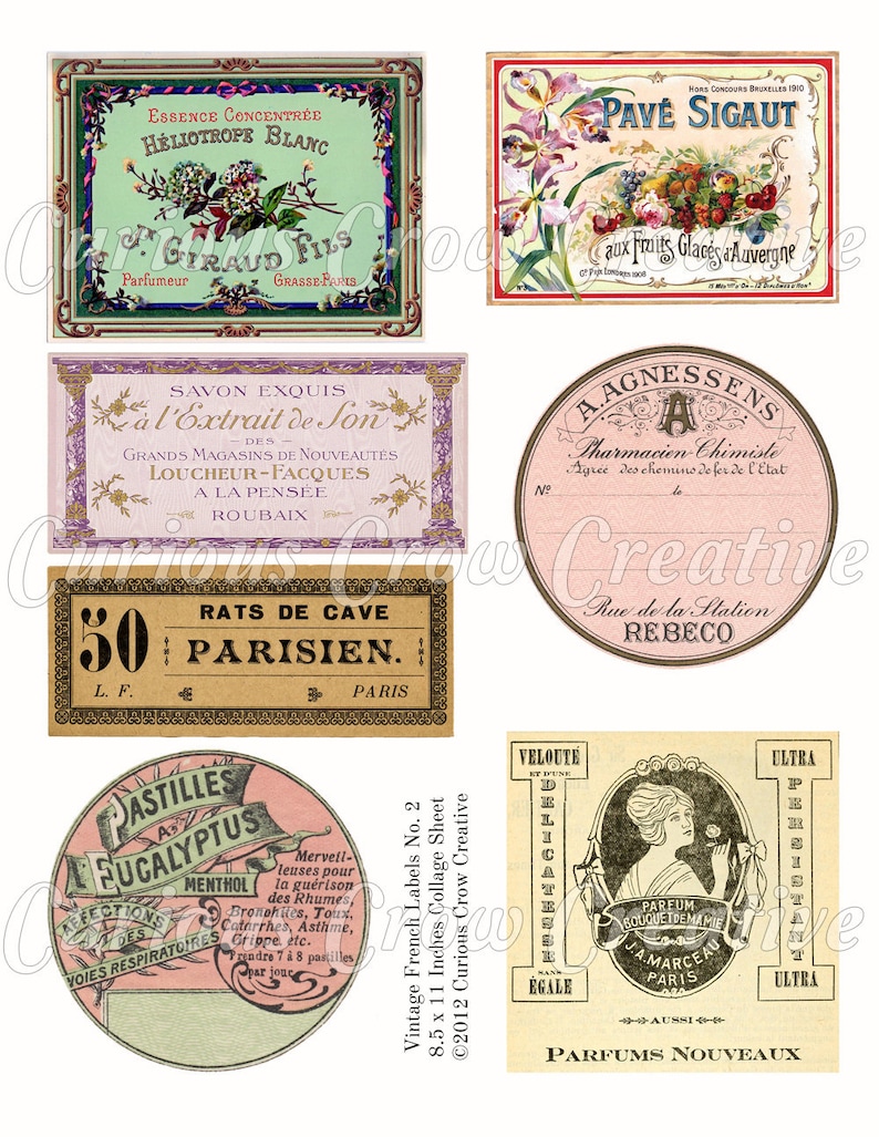 Vintage French Labels No. 2 Digital Collage Sheet Digital | Etsy