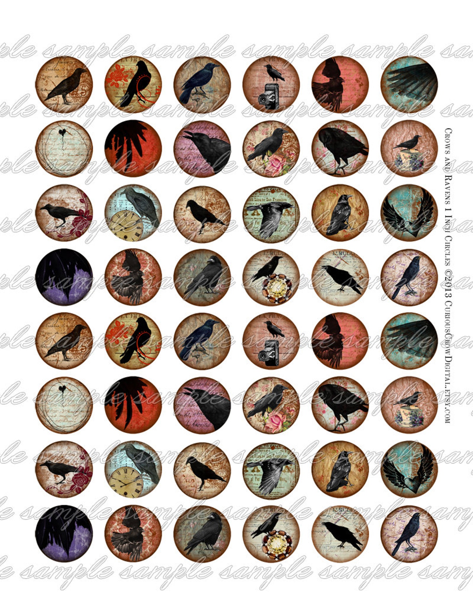 Crows & Ravens Grungy 1 Inch 25mm Circles Digital Collage - Etsy