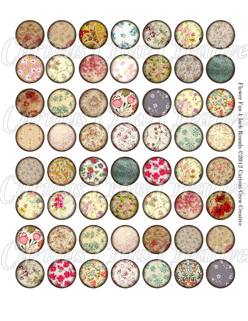 Grungy Flower Fun 1 Inch Circle Rounds Digital Collage Sheet - Etsy