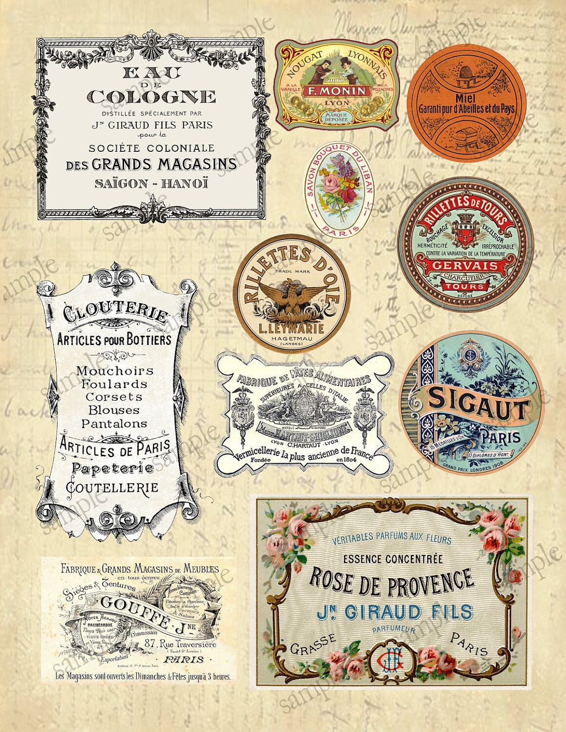 Vintage French Labels No.1 Digital Collage Sheet Instant Printable ...