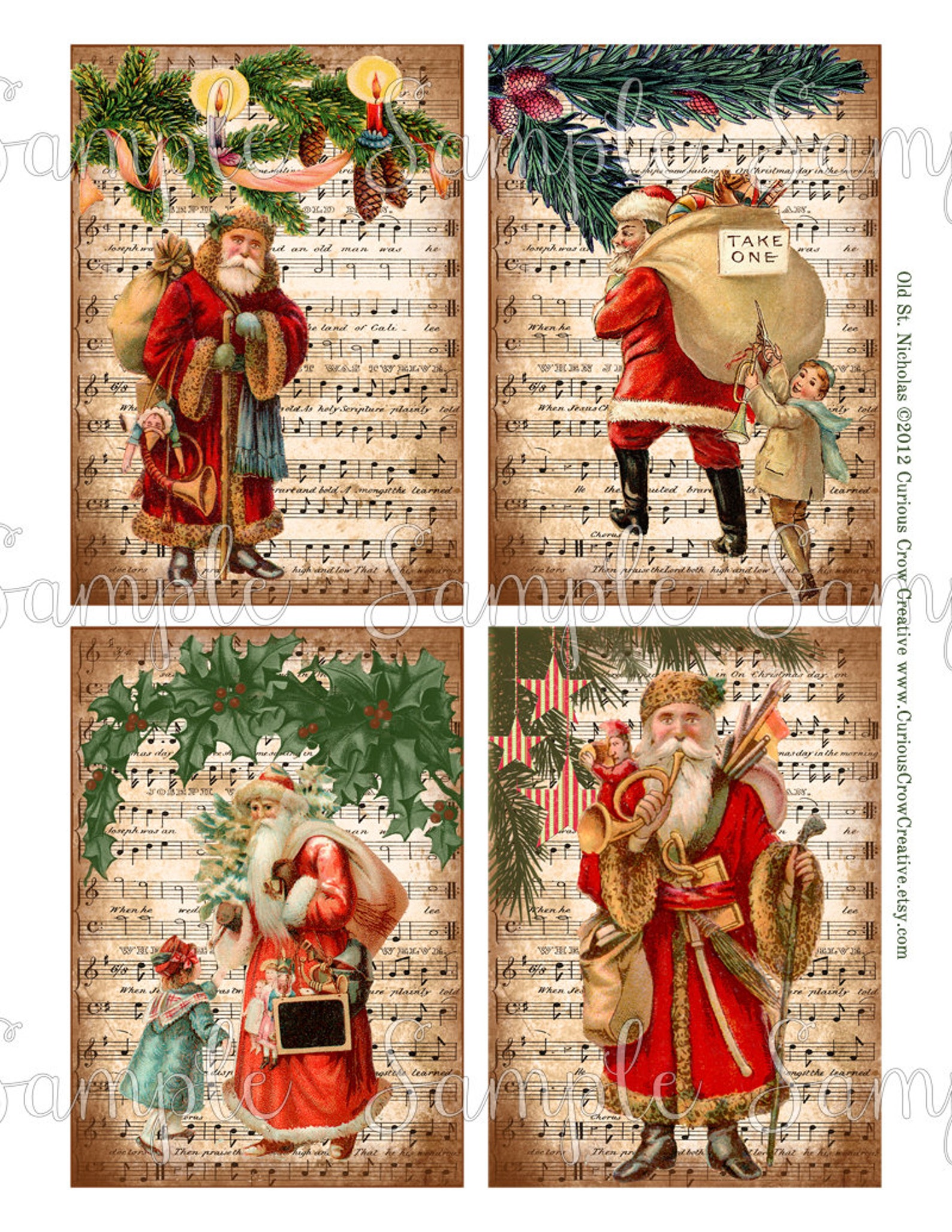 Victorian Santa Claus Cards Digital Collage Sheet 3.5 X 5 Printable ...