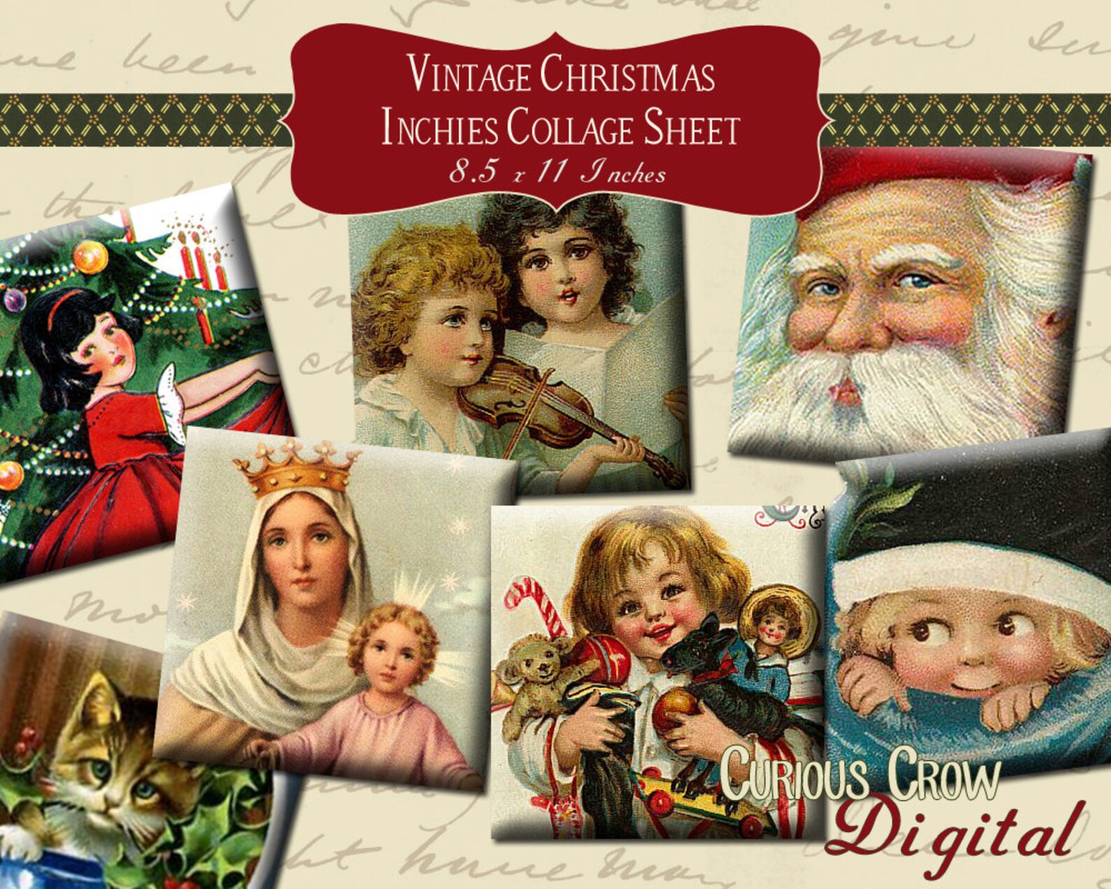 Vintage Christmas Inchies Digital Collage Sheet 1 X 1 Squares - Etsy
