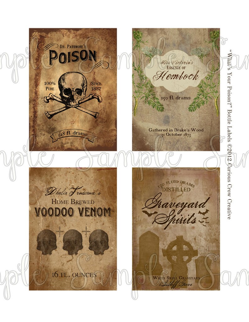 Grungy Poison Bottle Labels Digital Collage Sheet INSTANT | Etsy