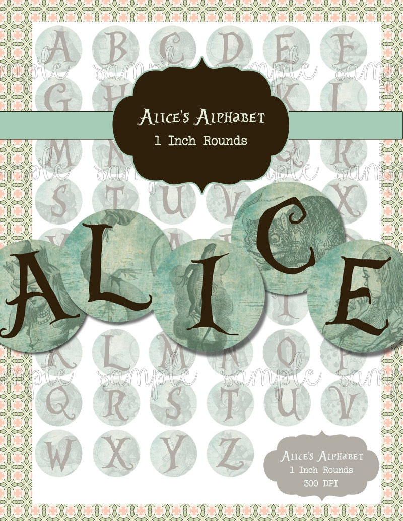 Alice in Wonderland Alphabet 1 Inch 25mm Circle Rounds Digital Collage ...