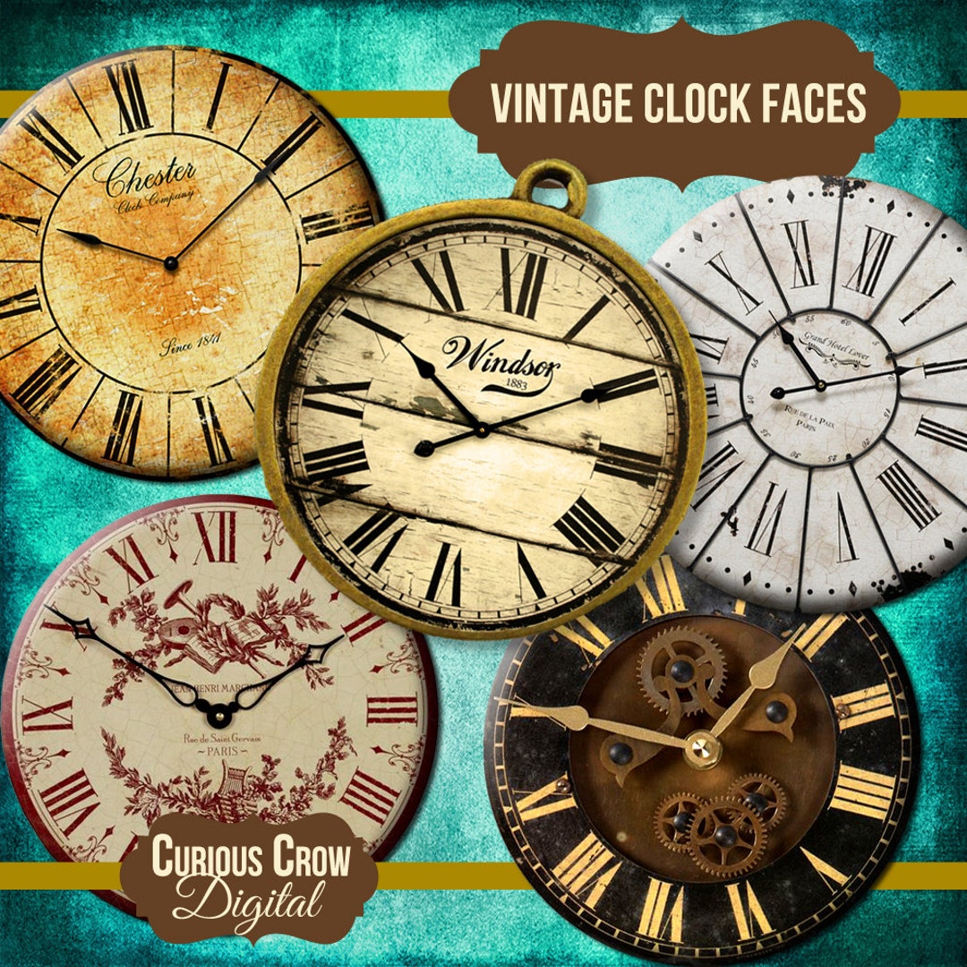Vintage Clock and Watch Faces 30mm Circles Digital Collage Sheet Bottle ...