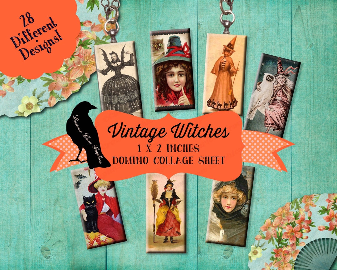 Vintage Halloween Witches 1 X 2 Inch Domino Digital Collage - Etsy ...
