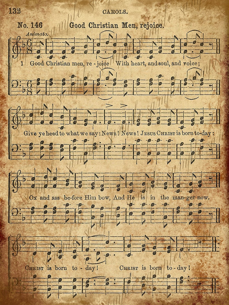 Grungy Aged Vintage Christmas Carol Music Digital Sheet INSTANT Printab ...