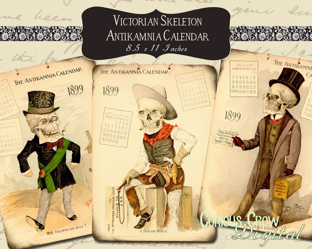Skeleton Calendar From 1899 Digital Collage Sheet INSTANT Printable ...