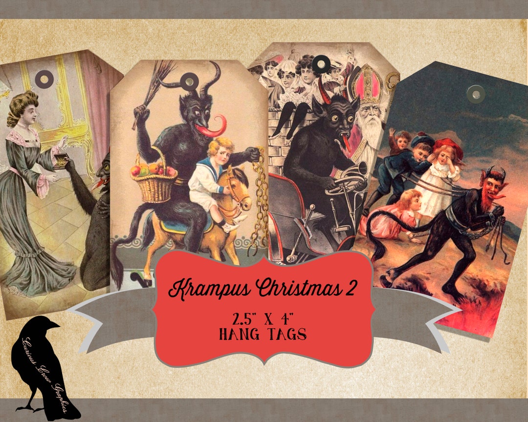 Krampus Christmas Gift Tags Set 2 Digital Collage Sheet 2.5 X 4 Inches ...