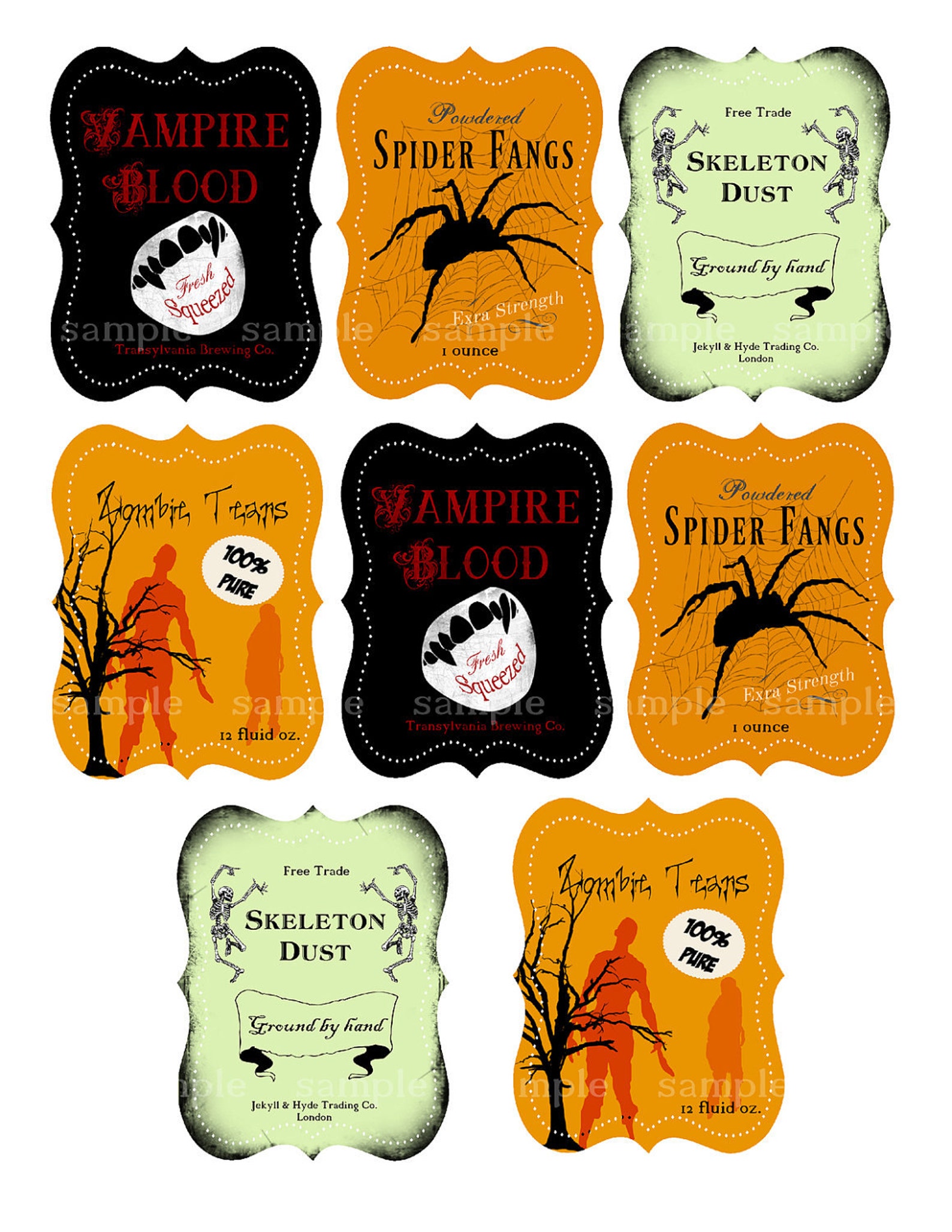 Fun Halloween Bottle Labels Digital Collage Sheet - INSTANT Printable ...