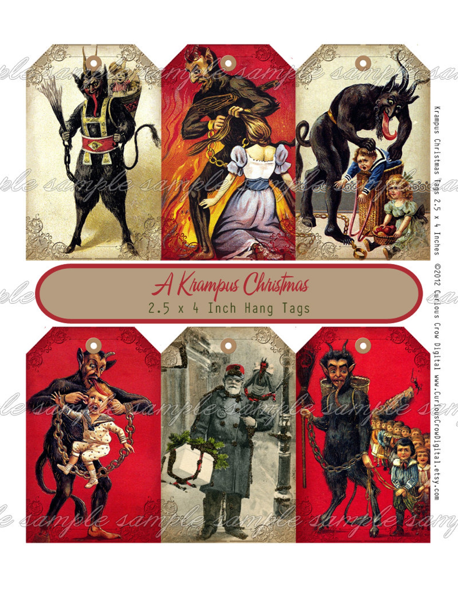 Krampus Christmas Gift Tags Digital Collage Sheet 2.5 X 4 Inches ...