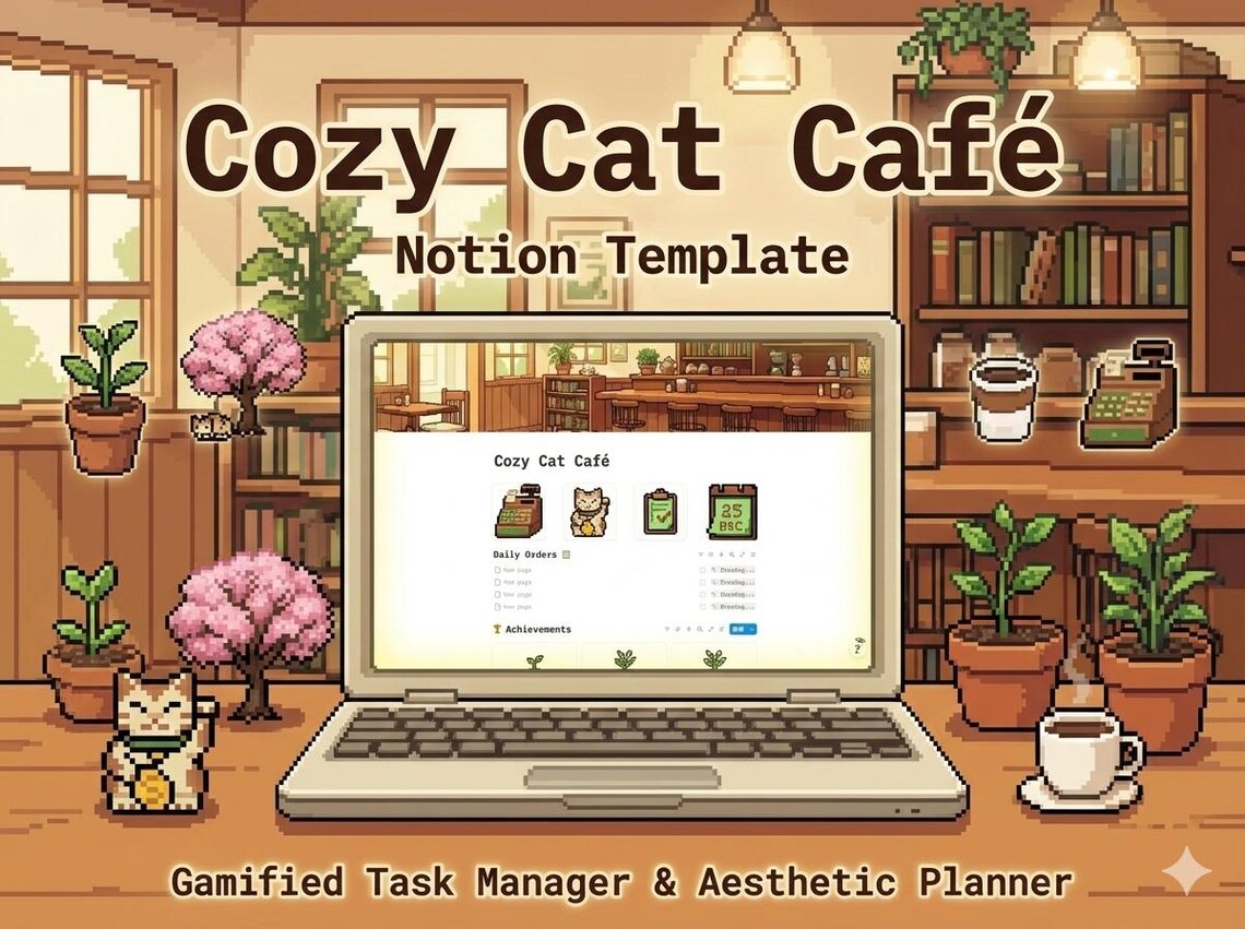 Cozy Cat Café Notion Template | Gamified To-do List & ADHD Planner ...