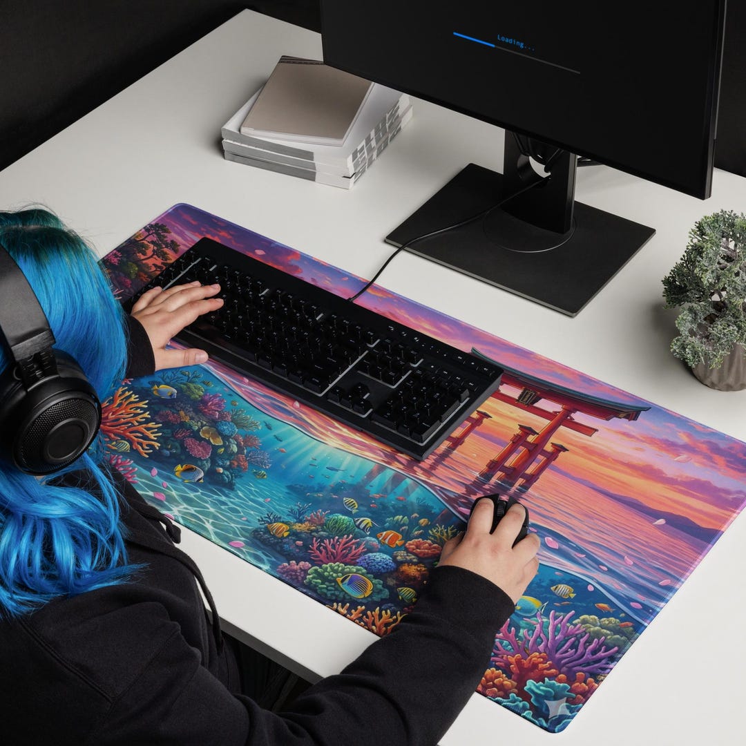 Japanese Sunset Torii Gate Desk Mat, Mt Fuji & Coral Reef Mousepad, XL ...