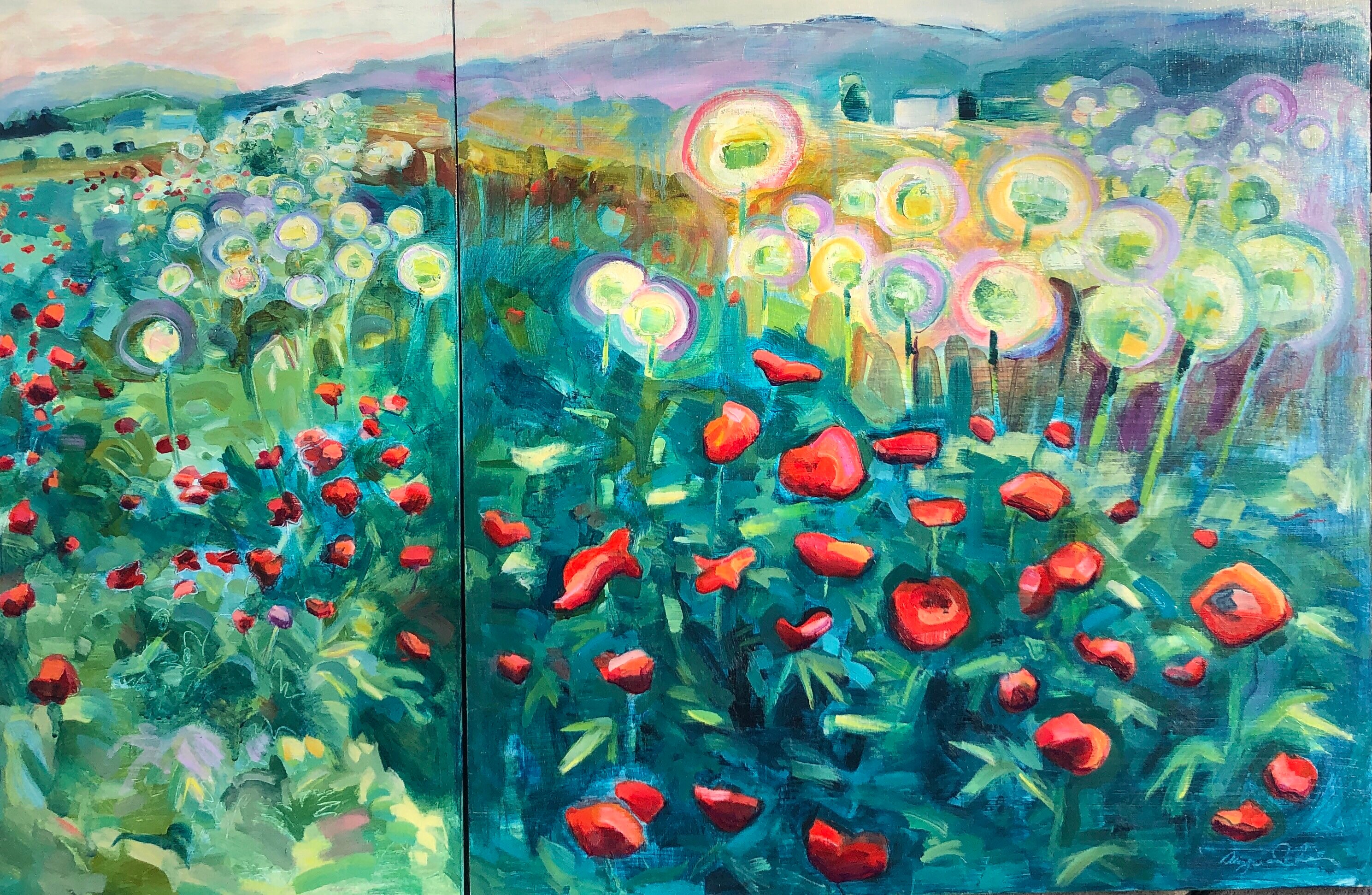 ORIGINAL OIL PAINTING | Plein Air Flower Field | Landscape | Poppies ...
