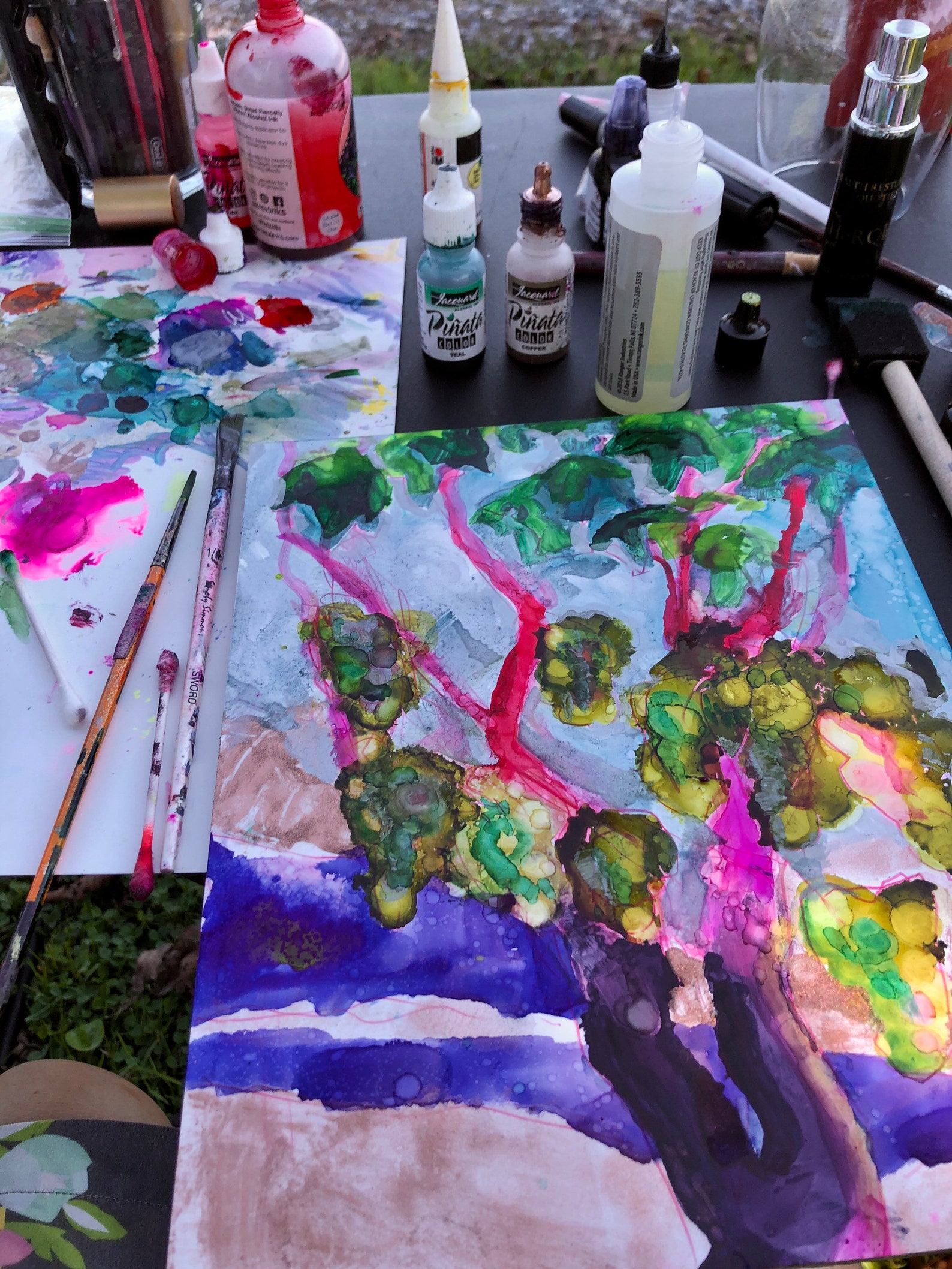 ALCOHOL INK VINEYARD Grapes Plein Air Painting Fruitful Vine Prophetic ...