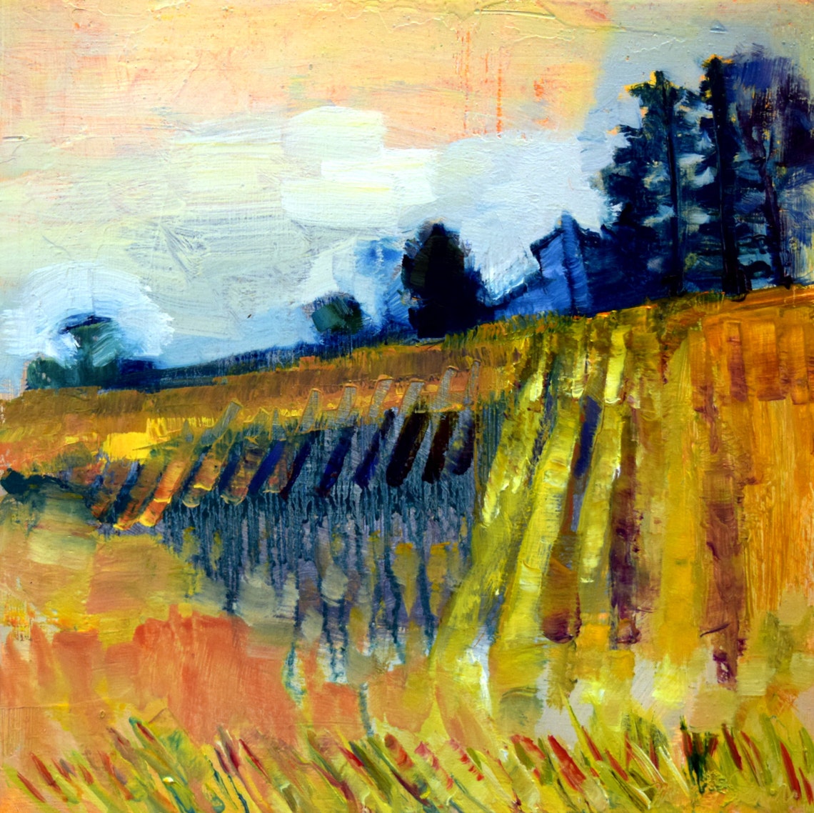 Chester County Golden Orange Fields Farm Plein Air Oil Painting ...