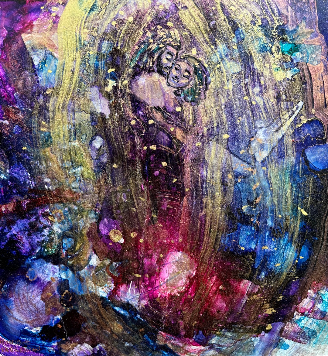 ALCOHOL INK PAINTING Jesus and Woman Swimming God's Abundance Purple ...