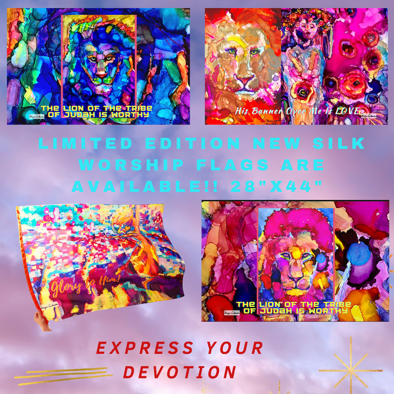 BLOOD OF JESUS With Red and Blue Lion of Judah Covers Me Silk Art ...