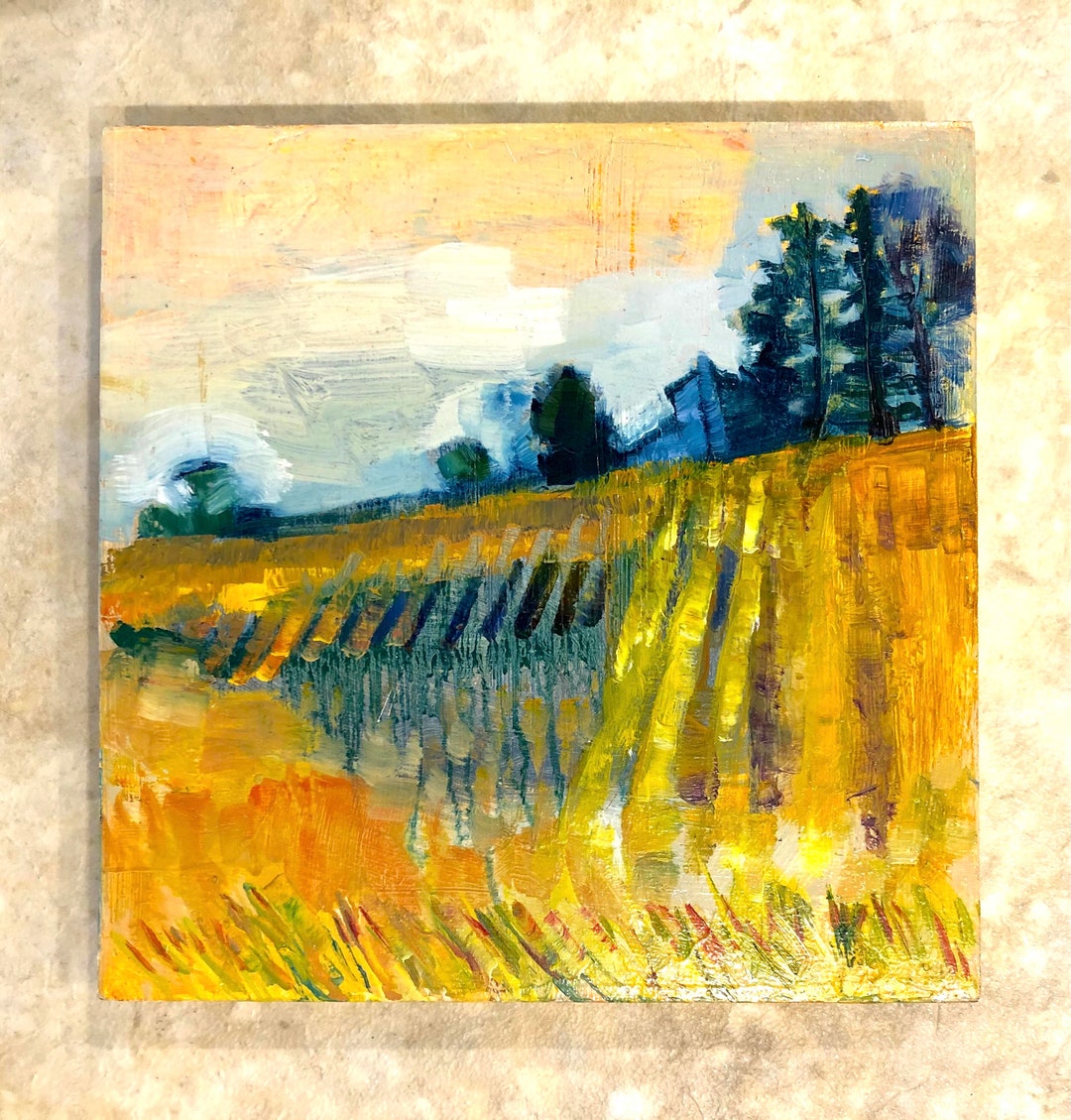 Chester County Golden Orange Fields Farm Plein Air Oil Painting ...