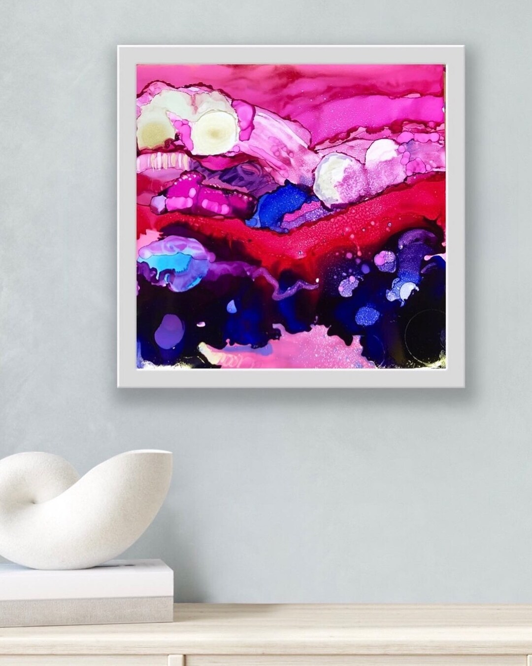 ALCOHOL INK HEAVEN Landscape 6 Pink Red Purple Sky Trees Painting Dream ...