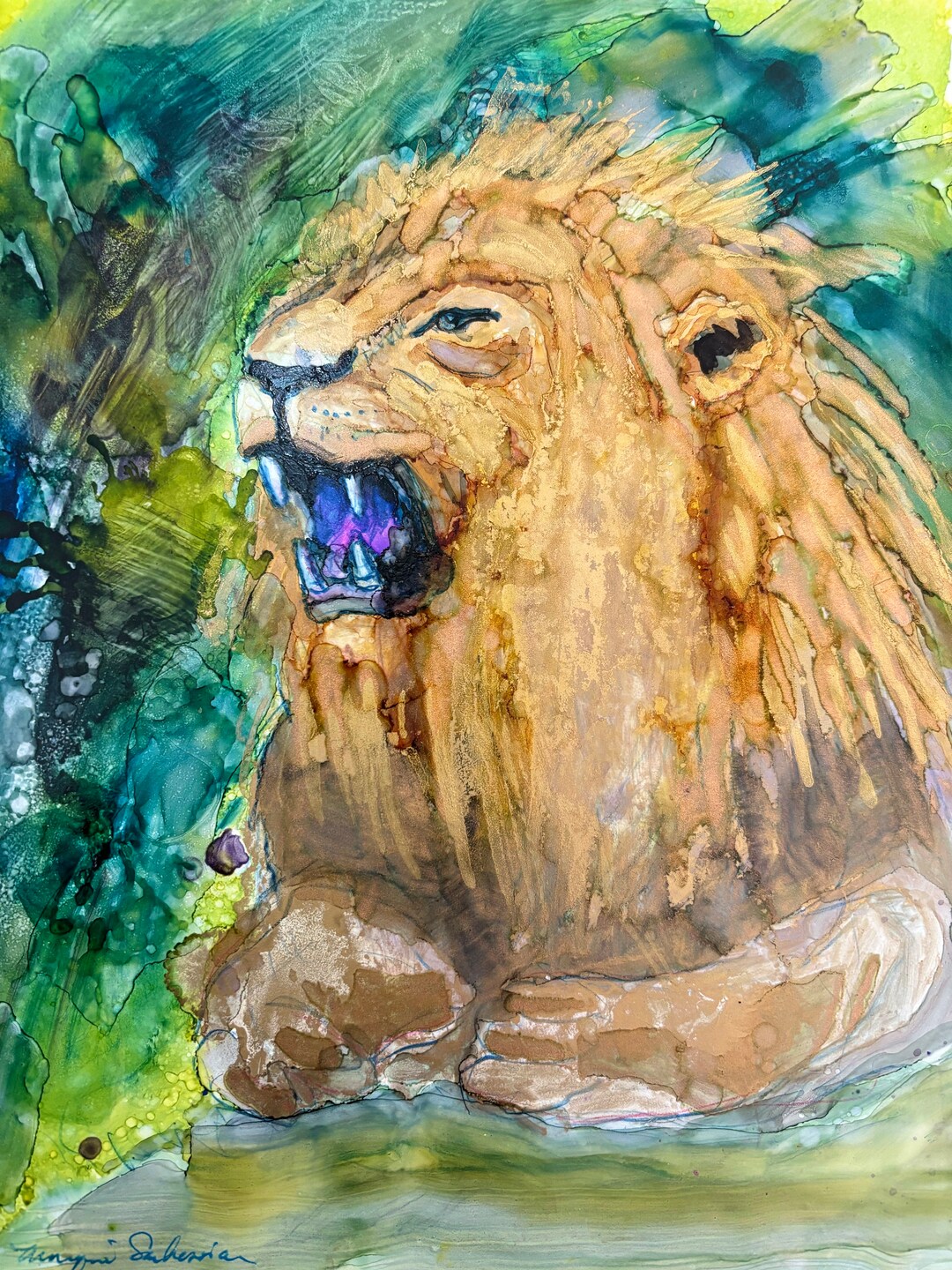 Roaring Lion of Judah Jesus Gold Hand Painting Linen Prophetic Art ...