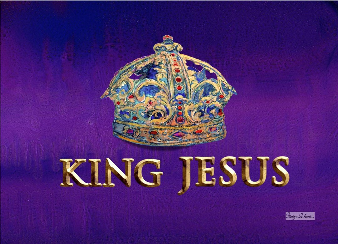 King Jesus Crown Silk Worship Flag: Purple Gold Handprinted Banner ...