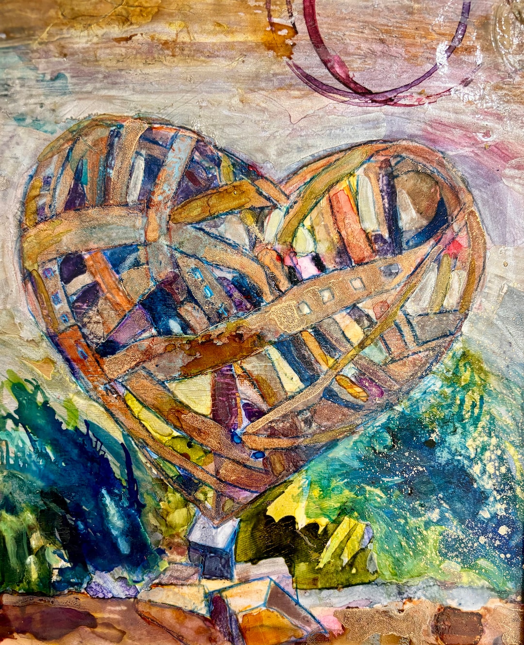 ALCOHOL INK VINEYARD Heart Sculpture Grapes Plein Air Painting ...