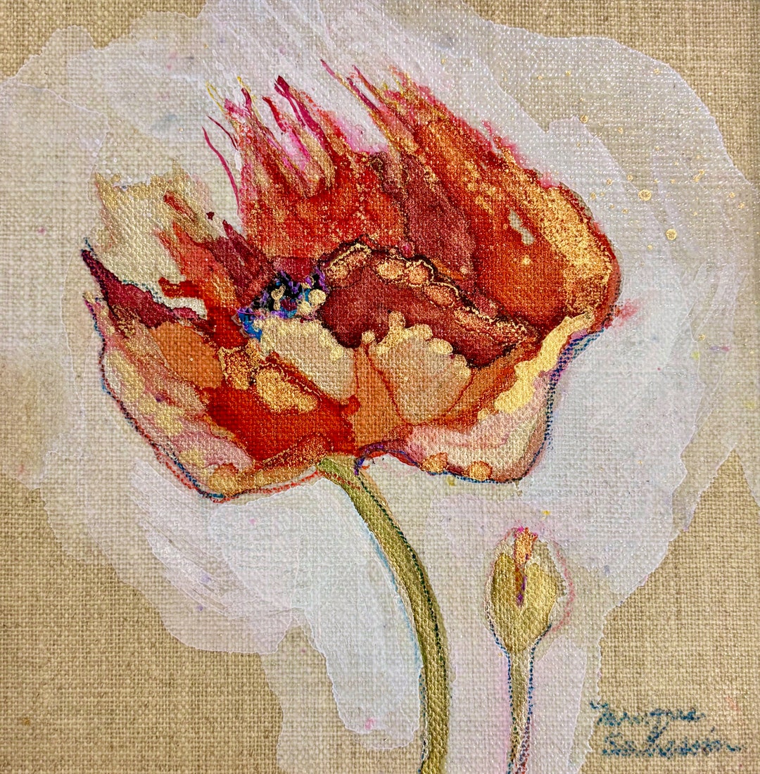 Red Poppy Alcohol Ink Painting: Floral Art Gift - Etsy